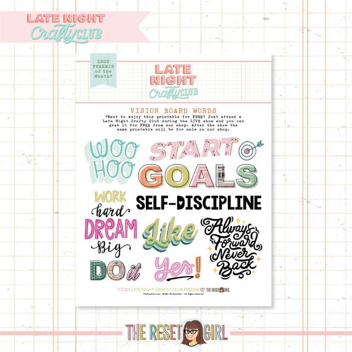 Vision Board Words – January 2020 LNCC Printable - The Reset Girl