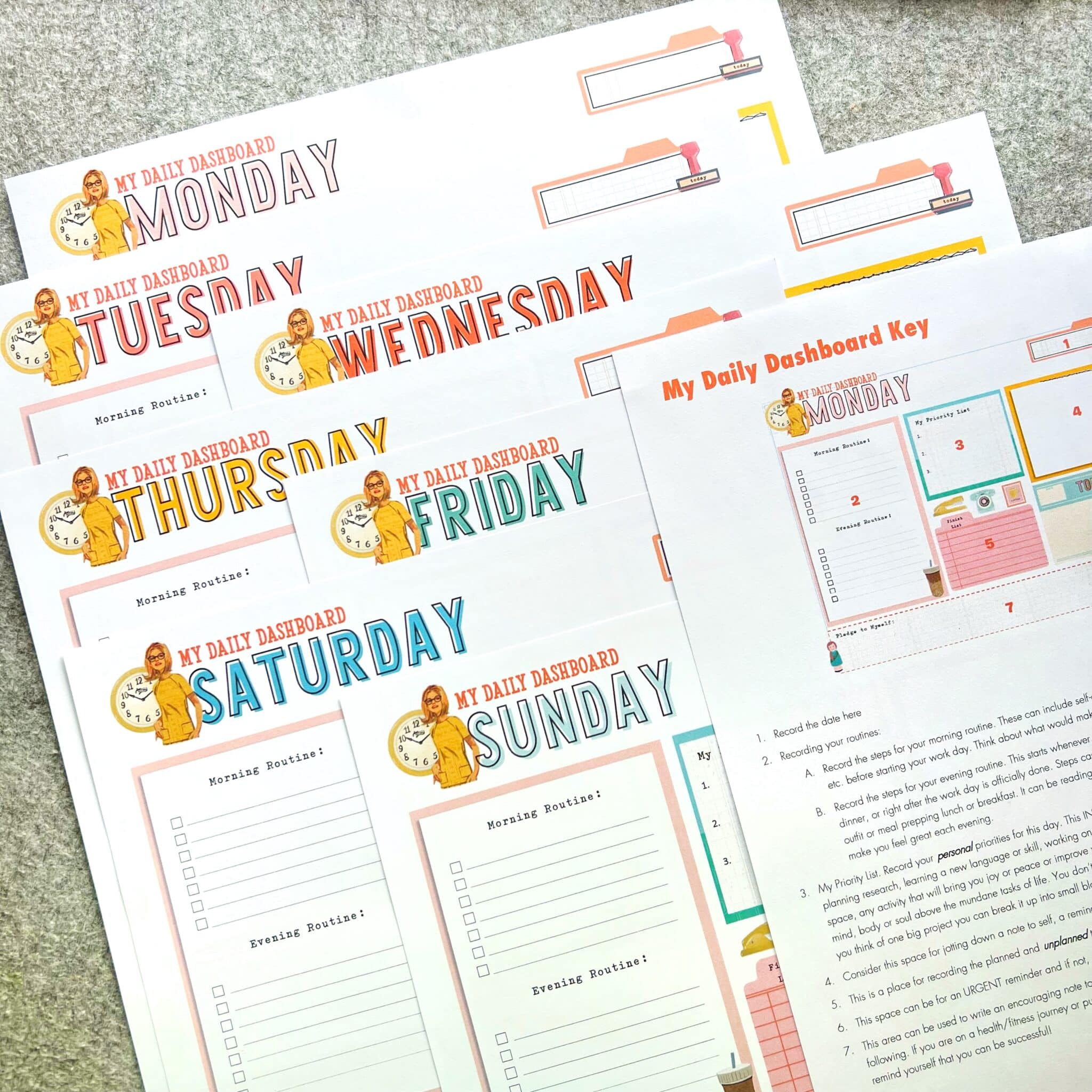 My Daily Dashboards – Printable Planner Sheets: Girl Friday Edition