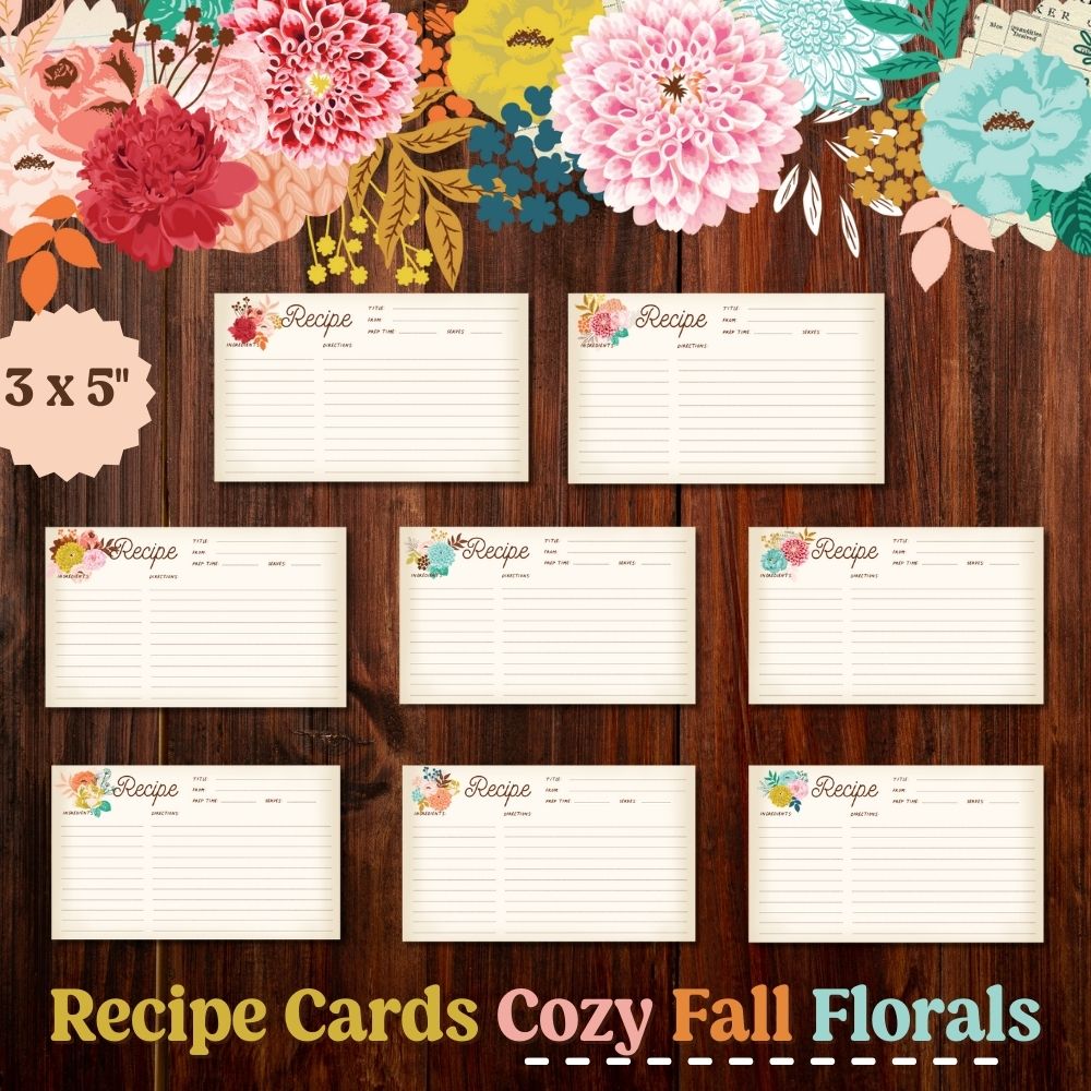 Recipe Cards 3X5 Cozy Fall Florals